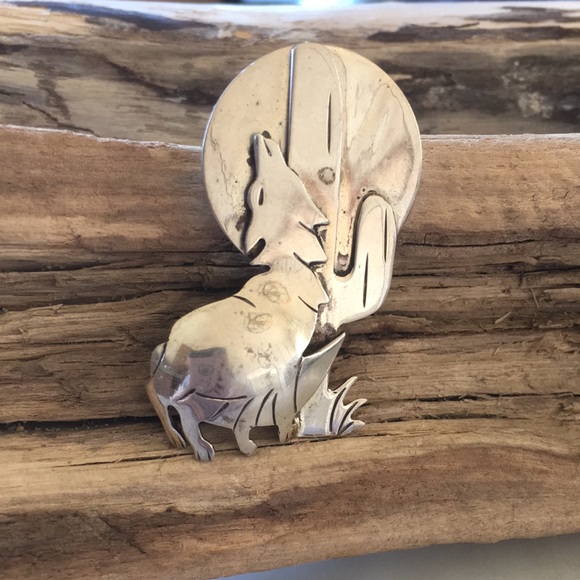 Jewelry | Native American Cactus And Coyote Sterling Pin | Poshmark